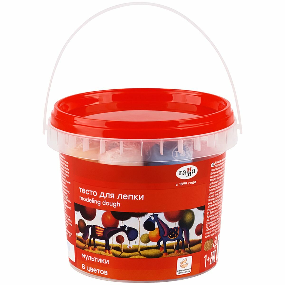 Тесто для лепки Гамма "Мультики", 8 цветов по 25г, пластиковая банка с ручкой (150722_01), 33 уп.