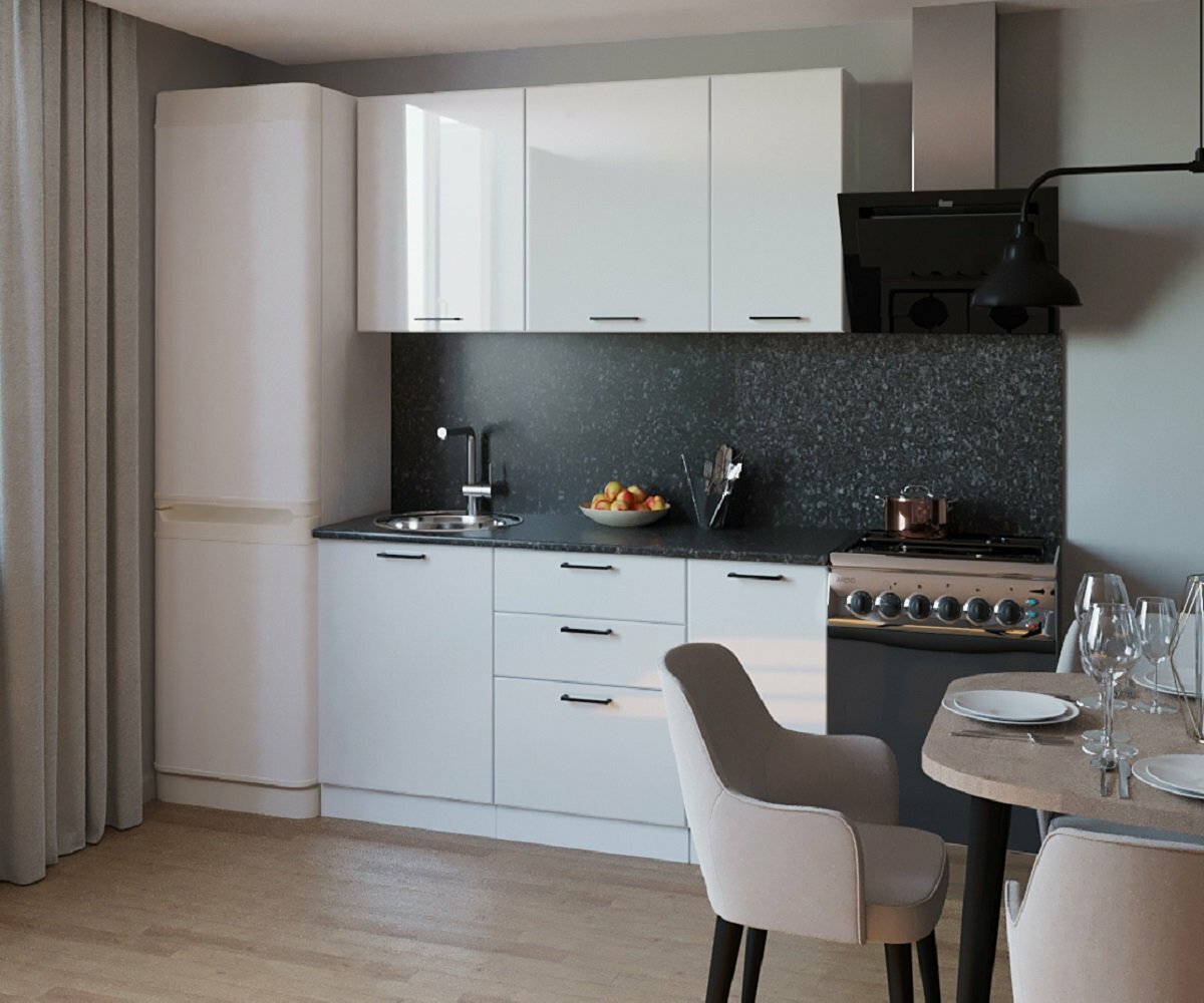 Кухонный прямой гарнитур Белый глянец, 1600 мм ( арт. 5) МДФ