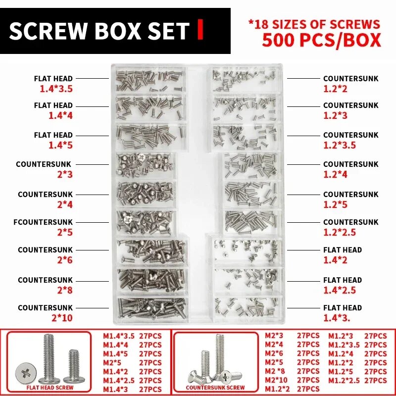 Набор винтов M1.2 M1.4 M2 для ремонта компьютеров I set, 1 BOX