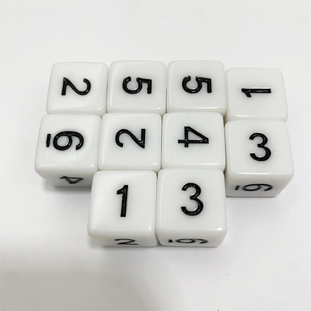 Цифровые игральные кости D6, 8 цветов, 16 мм Белый, белый