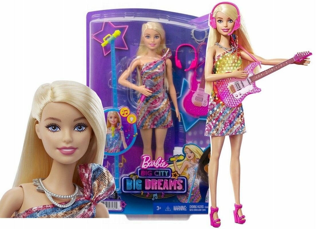 Кукла Mattel Barbie Big City Big Dreams - Кукла Малибу блондинка с гитарой и аксессуарами - Барби GYJ23