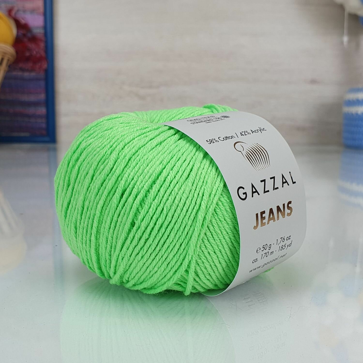 Пряжа JEANS-GZ (GAZZAL), яр. салат - 1150, 58% хлопок, 42% акрил, 5 мотков, 50 г, 85 м.