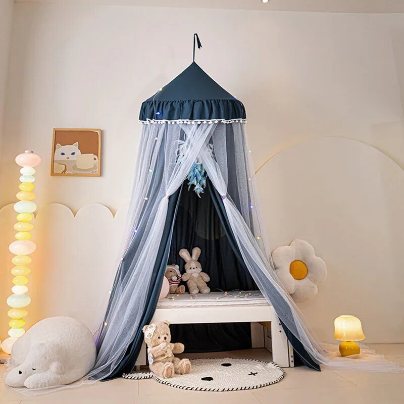 Детская кровать с балдахином и москитной сеткой Navy Blue