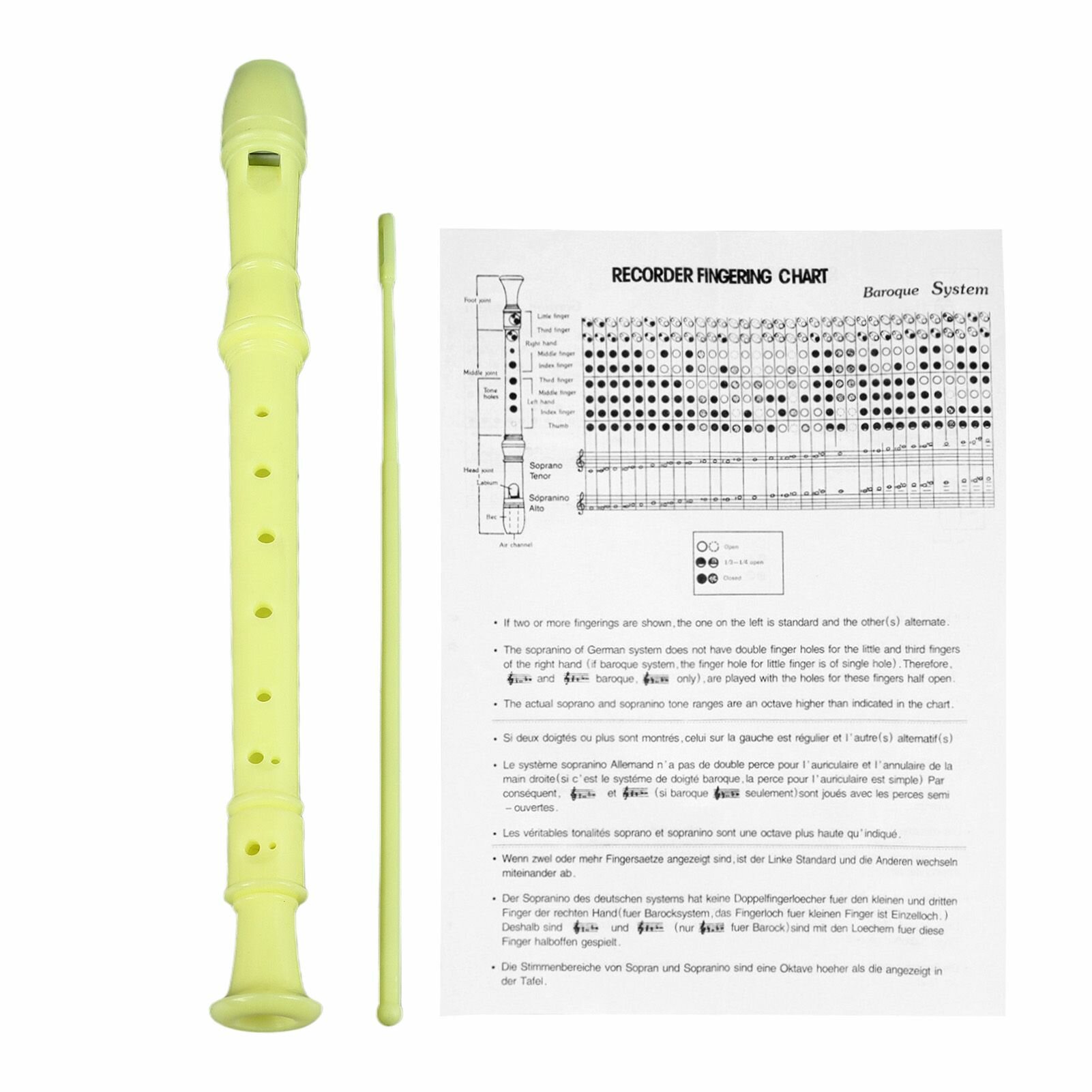 Блокфлейта с 8 отверстиями для детей и студентов, легкий кларнет Flauta Descant из АБС-пластика, портативный и простой в освоении, желтый цвет