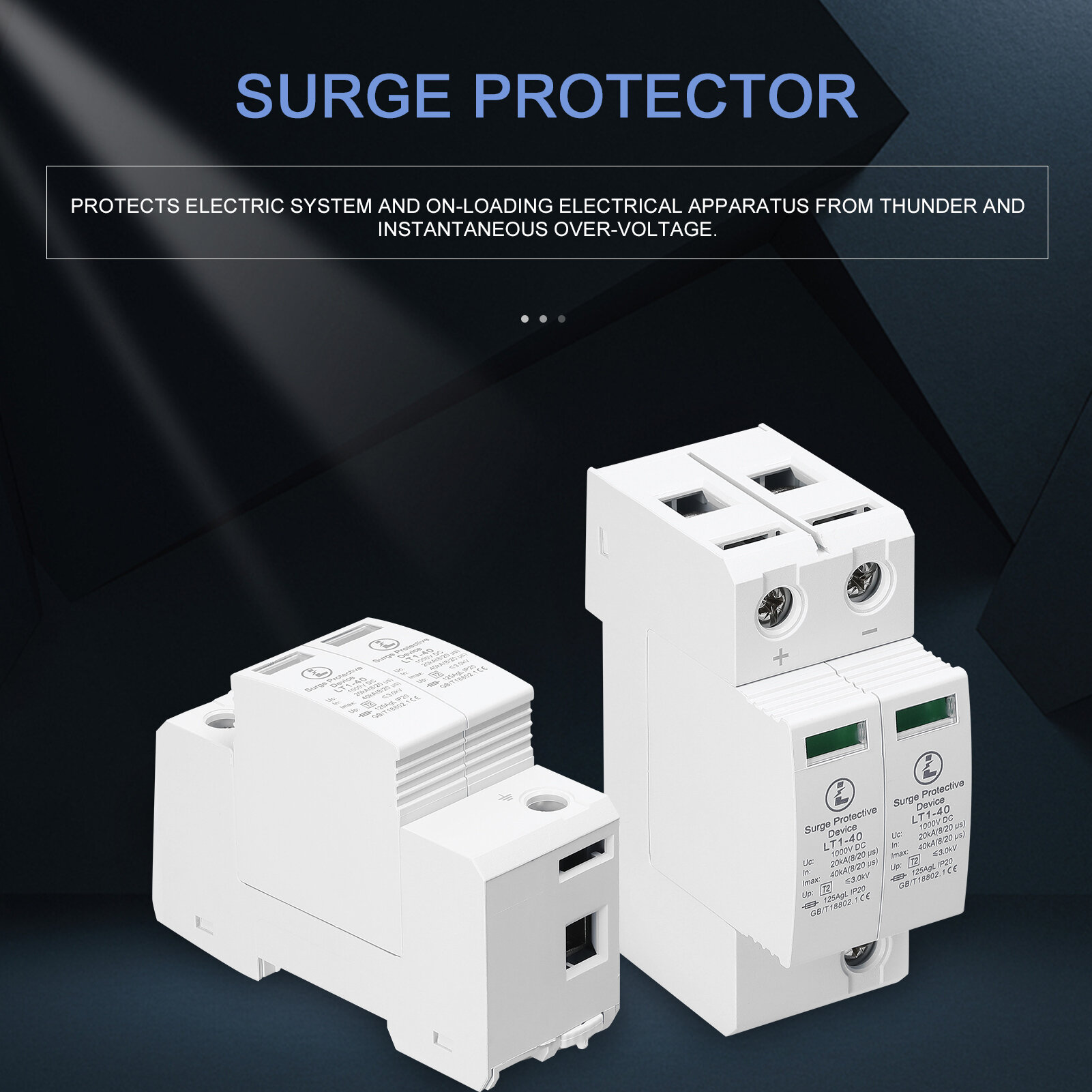 Устройство защиты от импульсных перенапряжений (УЗИП), втычное, фотоэлектрическое, 2P 40KA DC1000V