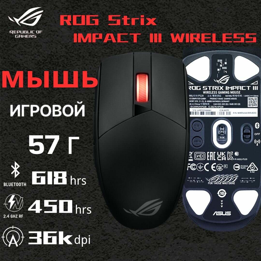 Игровая мышь беспроводная ASUS ROG Strix Impact III Wireless Black