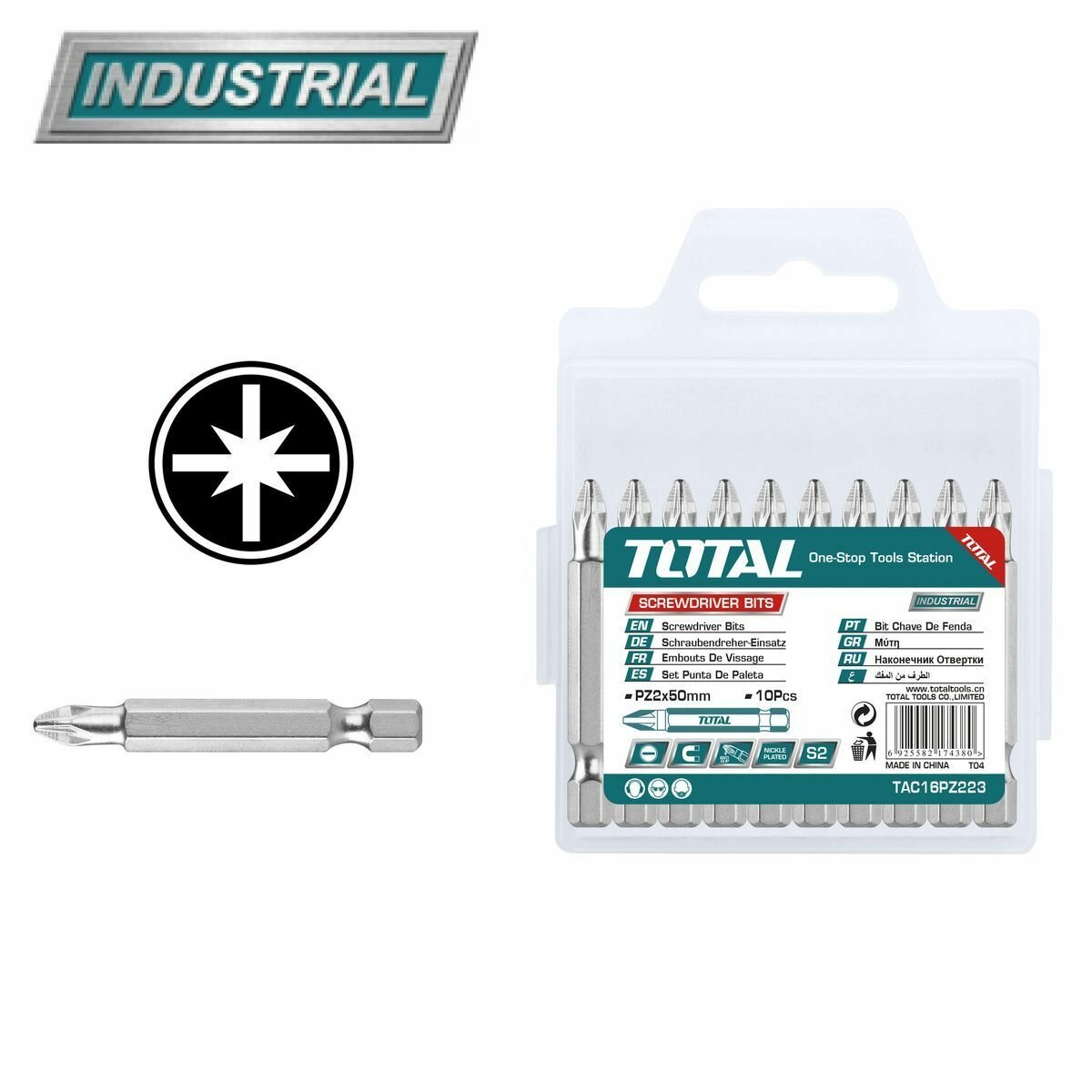 Набор бит TOTAL PZ2 TAC16PZ223, сталь, односторонние, магнитные, 50 мм