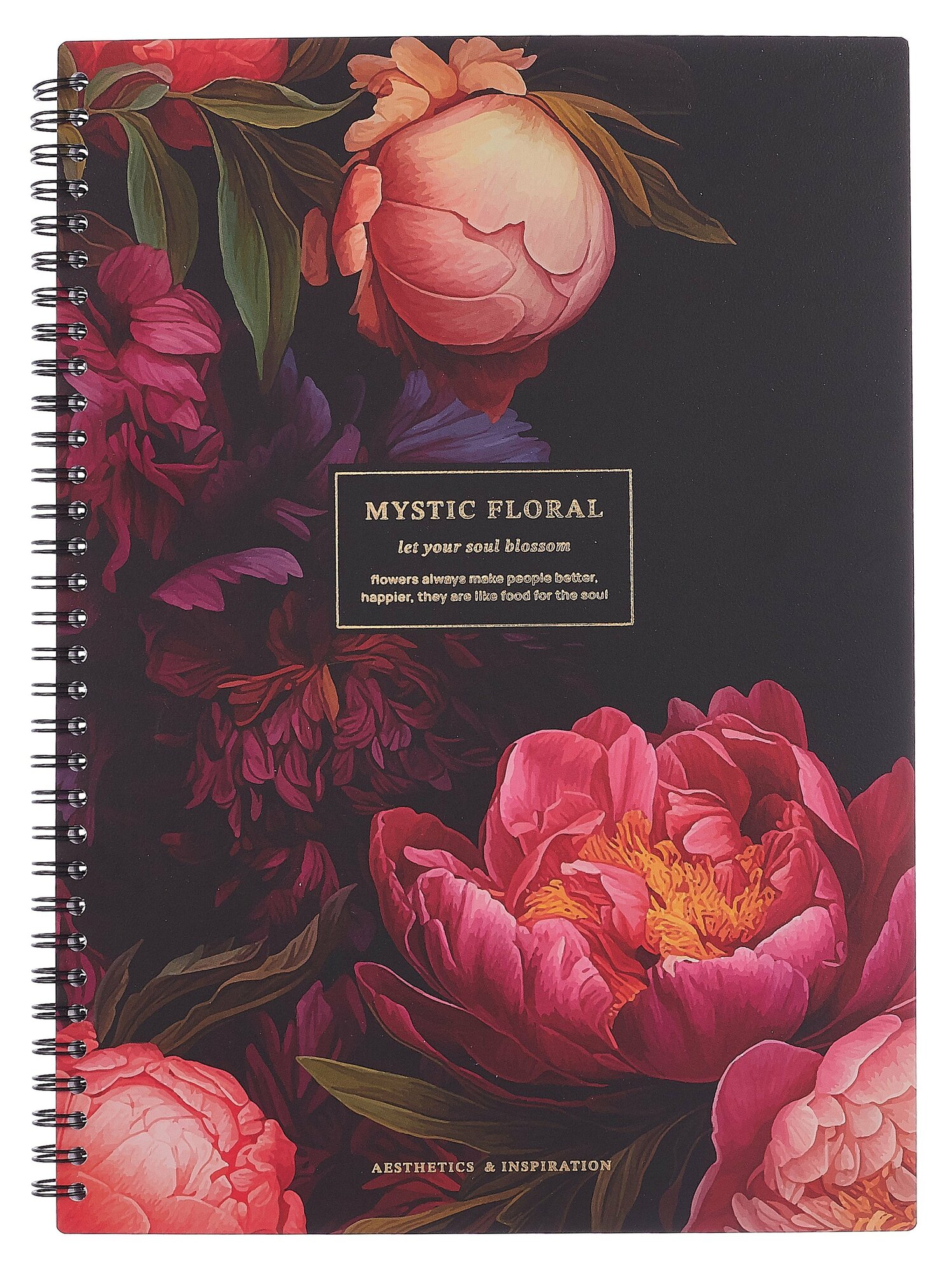 Тетрадь А4 96 листов в клетку "Blossom. Peonies on black", на спирали