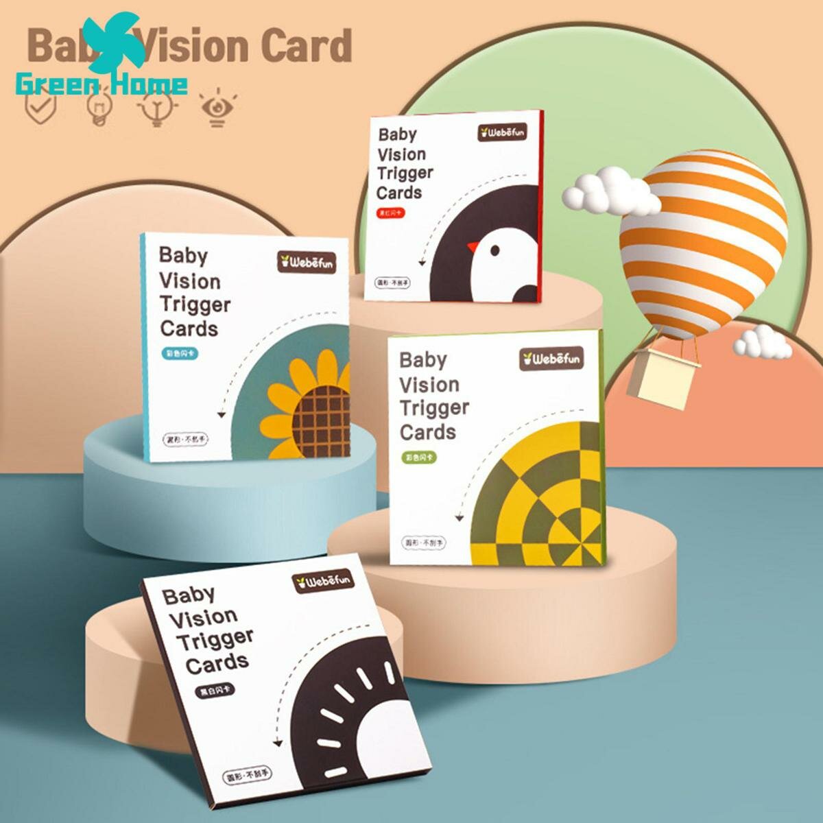 Карточки для раннего обучения Green Home, мини-круглые детские карточки для визуальной стимуляции, игрушки