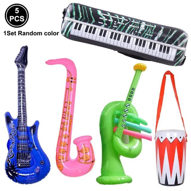 Надувной набор игрушек «Рок-звезда», надувная музыкальная гитара, пианино, саксофон и воздушные шары, украшения для вечеринки в стиле 80-х