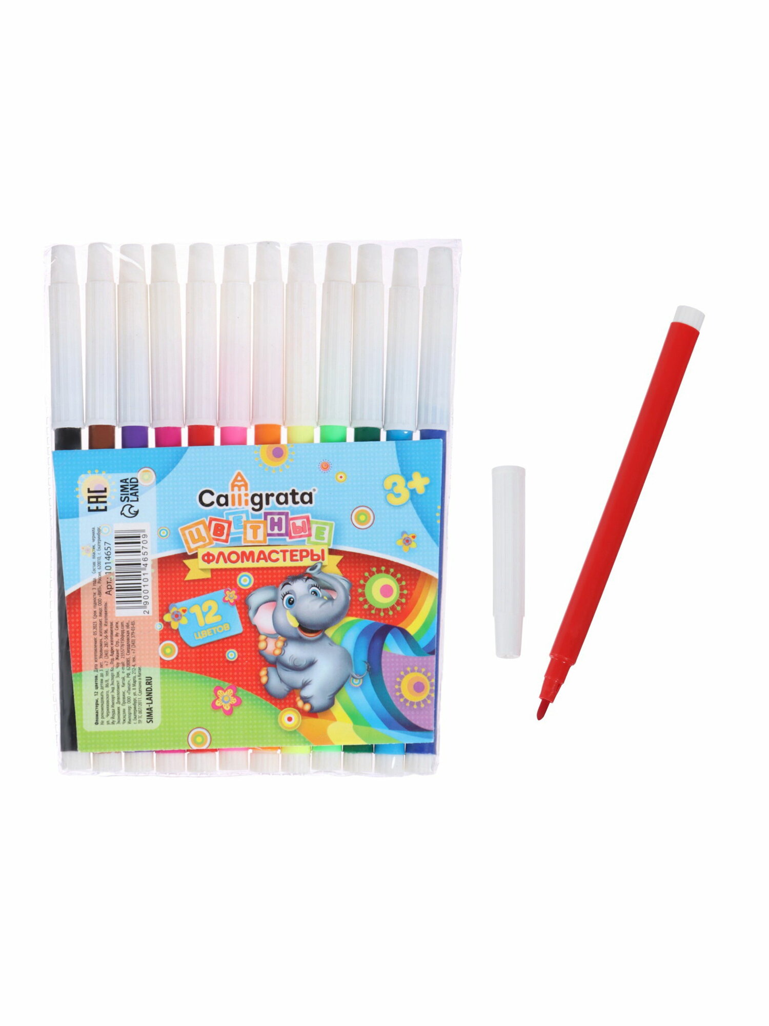 Фломастеры 12 цветов, невентилируемый колпачок, вид упаковки: pvc-пакет