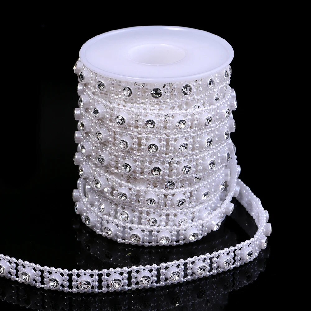 Цепочка декоративная с жемчугом и стразами, Pure white 04