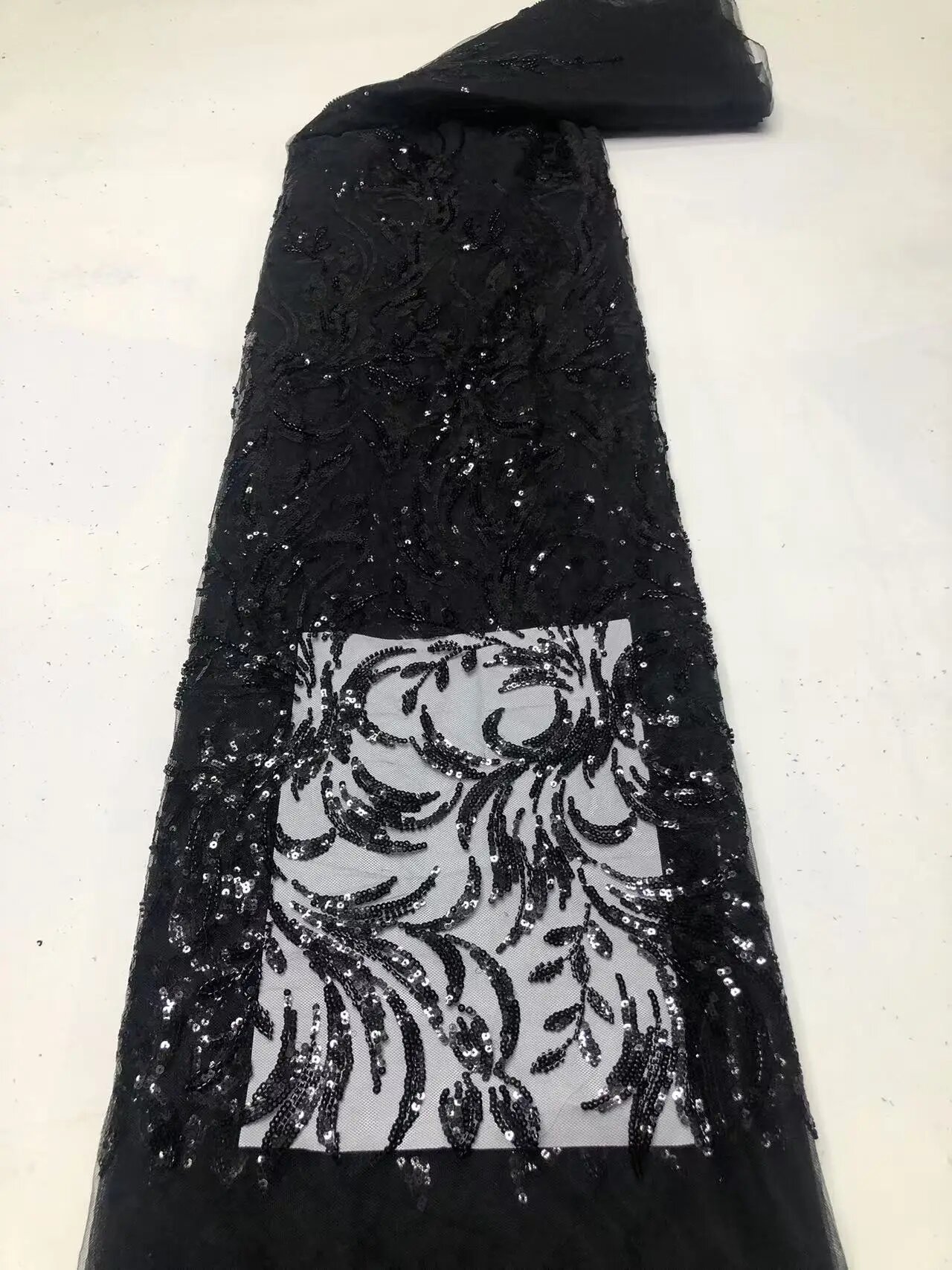 Черная кружевная ткань с пайетками 2.5yard, Ldd9