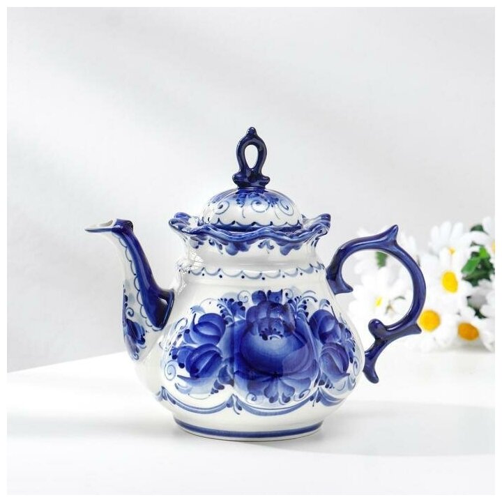 Чайник "Анемон", 1 л, гжель, посуда для сервировки, заварник для чая, красивая посуда