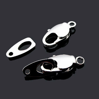 Застежка 15х7мм, Корея, карабин продолговатый, с вращающимся кольцом, с ответной частью, базовый материал - латунь, под родий, 1 шт.