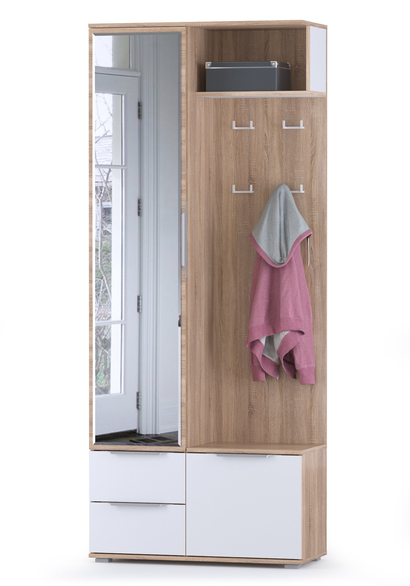 Прихожая мебель в коридор с зеркалом Mobi Куба 10.14, цвет дуб сонома/белый премиум