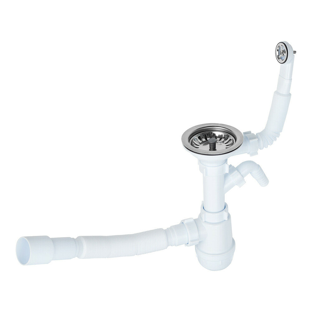 Сифон для мойки АНИ пласт 3 1/2х40 мм с выпуском d115 мм с отводом с переливом с соединением 40 мм (A1042SP15DIY) АНИ пласт A1042SP15DIY