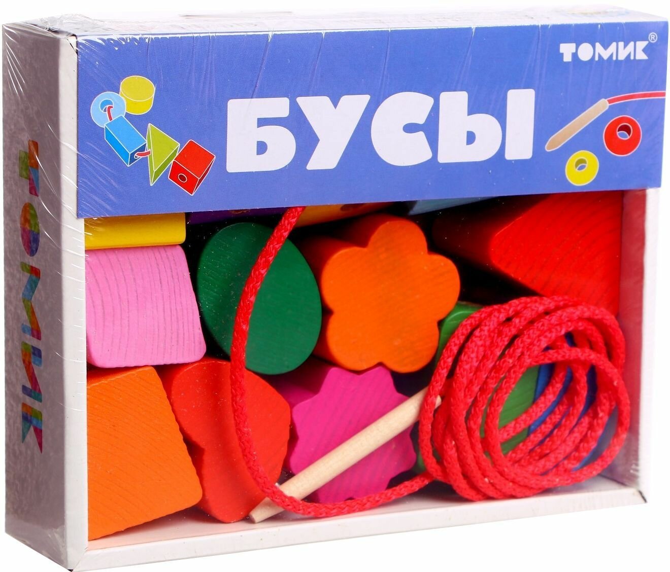 Развивающая игра-шнуровка "Бусы. Геометрия", логический игровой набор из 15 деревянных деталей для изучения счета, цвета и формы, для мелкой моторики рук