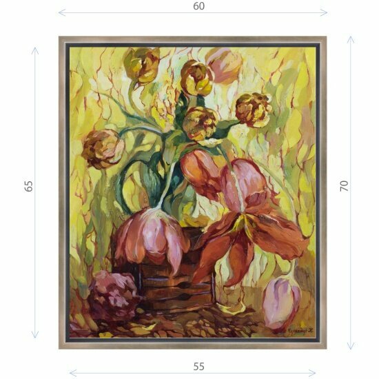 Картина Декор Депо Ксении Черномор Тюльпановое настроение Матовый холст в раме 70х60 см