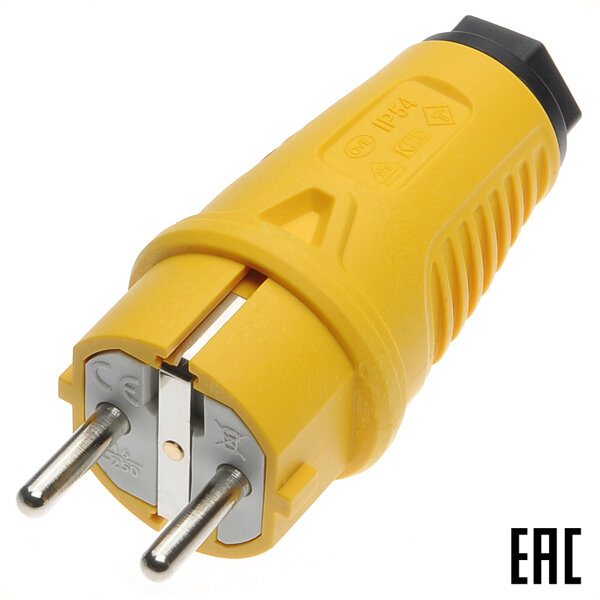 Вилка "евр" кабельная резиновая желтая IP54 РСЕ 0511-es (3 шт. в наборе)