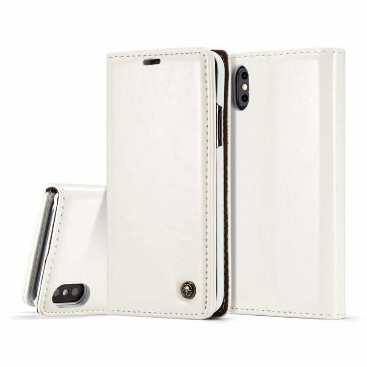 Кожаный чехол книжка CaseMe для iPhone X / XS с подставкой и разъемом для карточек (White)