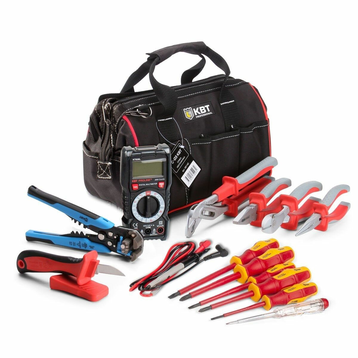 Набор инструментов электрика КВТ НИЭ-02, 9 предметов, сталь, 170х200х300 мм