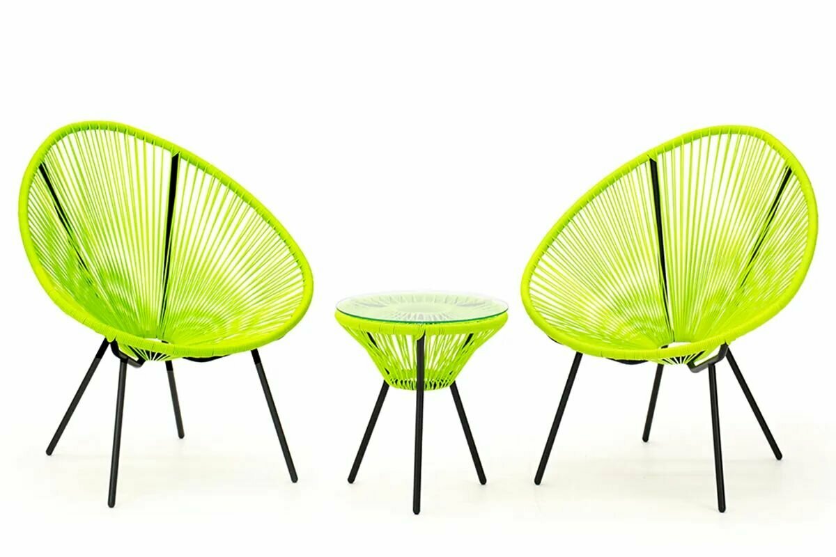 Комплект плетеной мебели KORNERA "Акапулько" на 2 персоны, каркас черный, искусственный ротанг яблоко