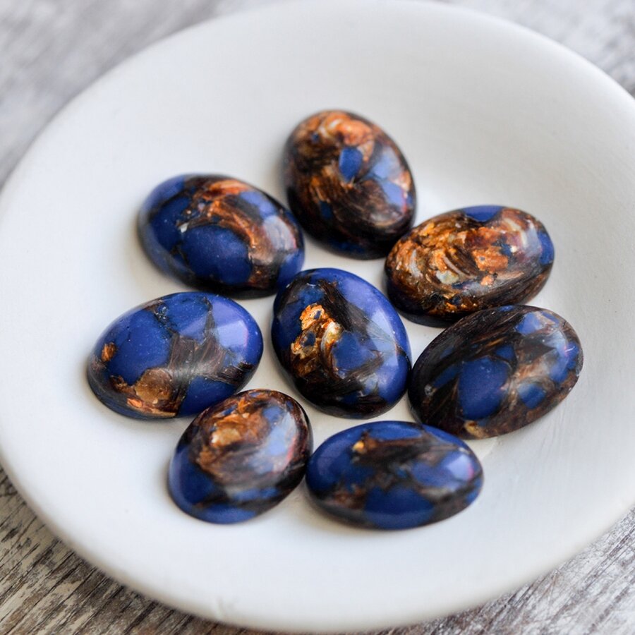 Кабошон Варисцит 1 шт, овал, цвет синий/медный, размер 25x18x7 мм