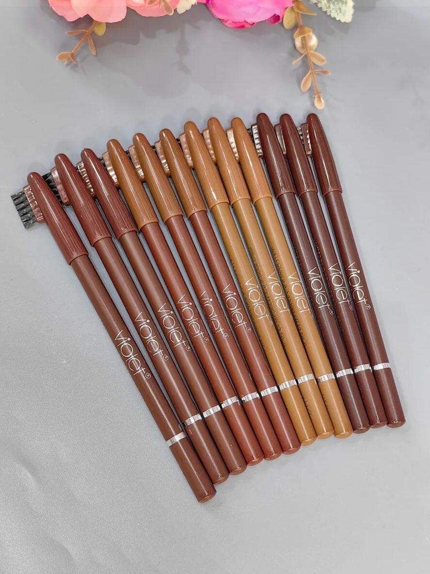 Набор карандашей для бровей VIOLET 12 натуральных оттенков, 12 шт.