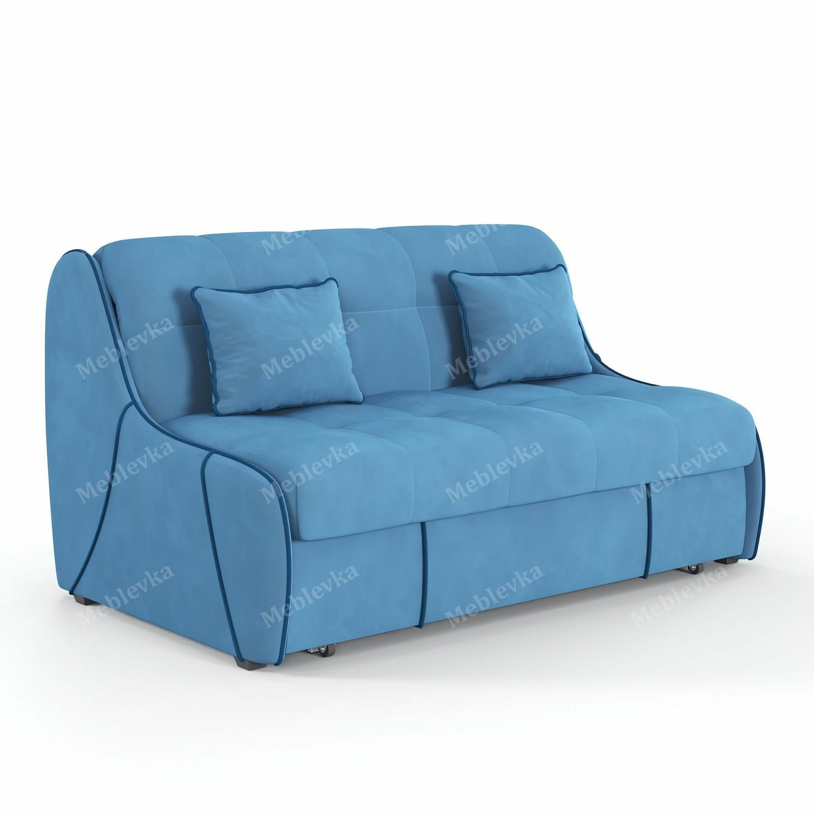 Meblevka Диван-кровать аккордеон Рио / Диван раскладной прямой Рио, 150х107х90, велюр BINGO BLUE кант BINGO DENIM