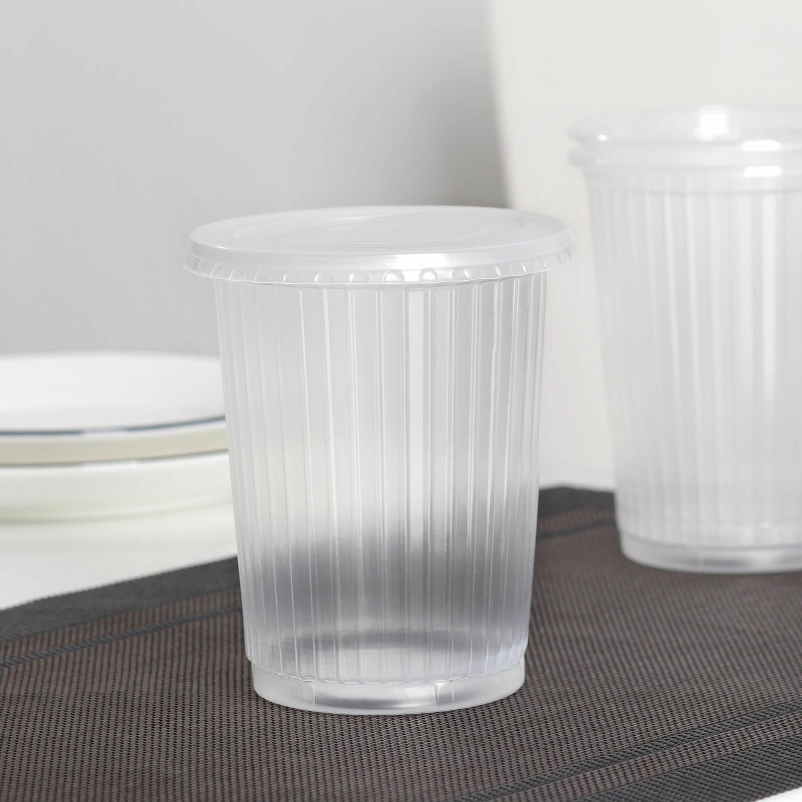 Стакан одноразовый с крышкой Ребристый , 500 мл, пластик, d 9.5 см, прозрачный, 200 шт