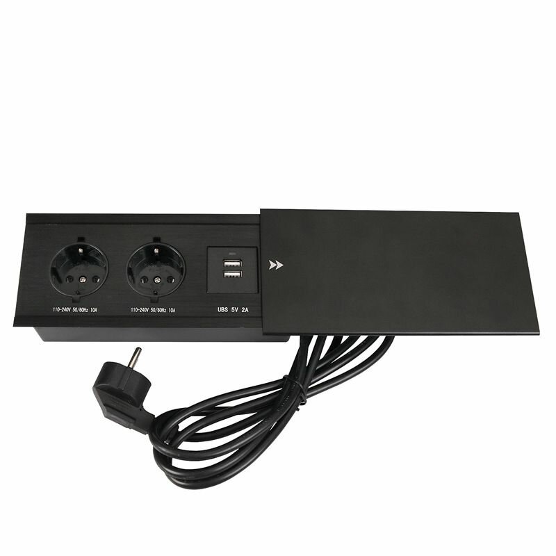 Розетка встраиваемая в столешницу, врезной блок розеток на 2 места EURO, 1 USB, 1 Type-c (быстрая зарядка)