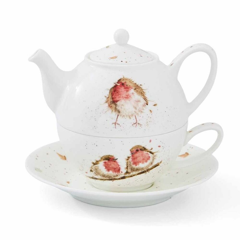 Чайный набор Royal Worcester "Robins", костяной фарфор, 3 предмета, чайник, чашка и блюдце
