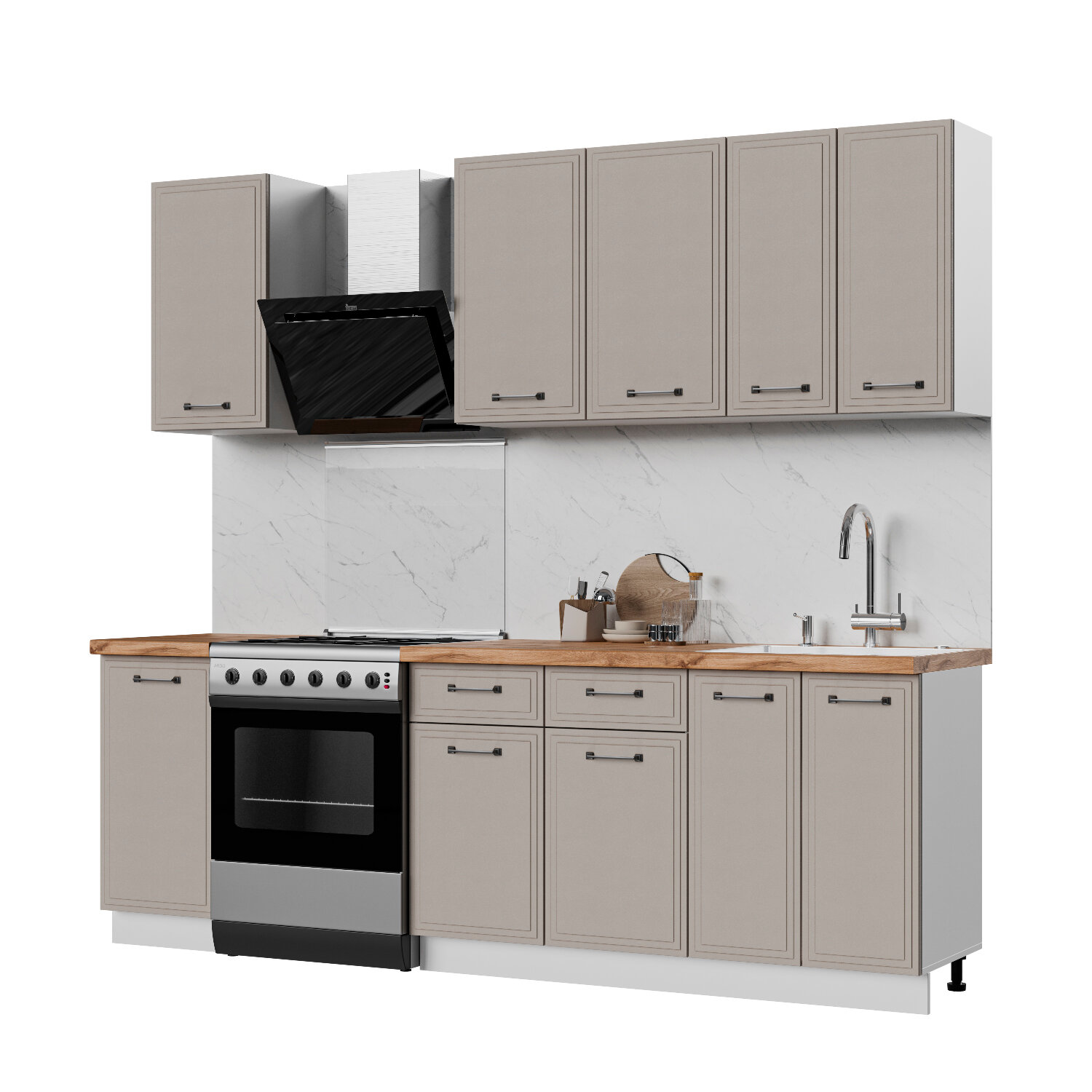 Кухонный гарнитур, без столешницы, Кухня Индира 180см Белый/Дюна