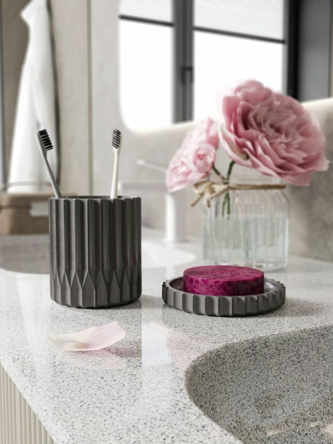 Набор аксессуаров для ванной комнаты "San Marino", темно-серый глянцевый: стакан под зубные щетки/пасту, мыльница