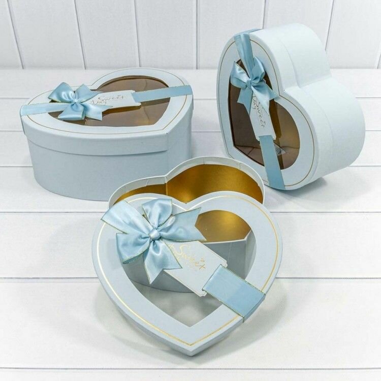 Коробка подарочная, сердце с окошком и бантом. Набор 3шт.