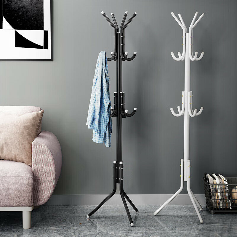 Aneryia Iron Coat Rack, Floor-Standing Bedroom Clothes Hanger, Simple Indoor Drying Rack, Black, 12 Hooks