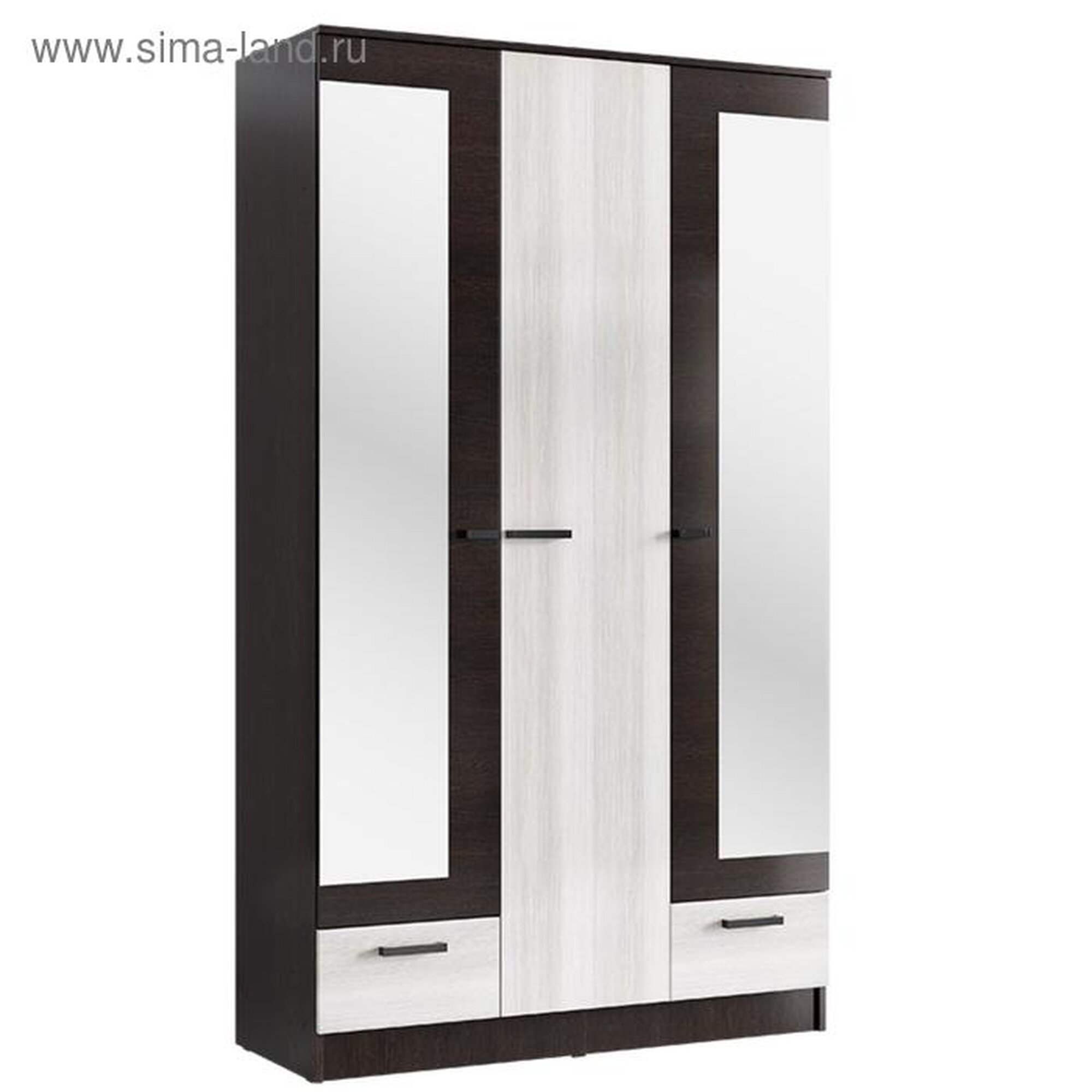 Шкаф Сима-ленд «Адель», ЛДСП, 1200x470x2100мм, 3 двери, 2 ящика, 5 полок, 2 зеркала