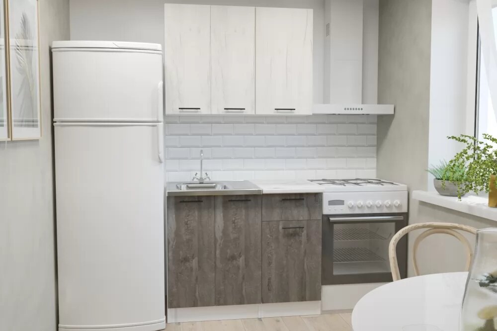 Кухонный гарнитур Герда Сиена мини 1000 мм, каркас ЛДСП, фасад ЛДСП, Белый/Дуб грей/Бетон темный