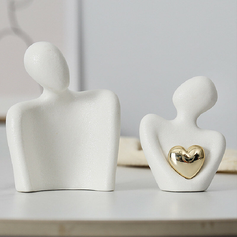 Heart ceramic love sculpture for wedding gift and home decor black white height 6 6 8 5cm