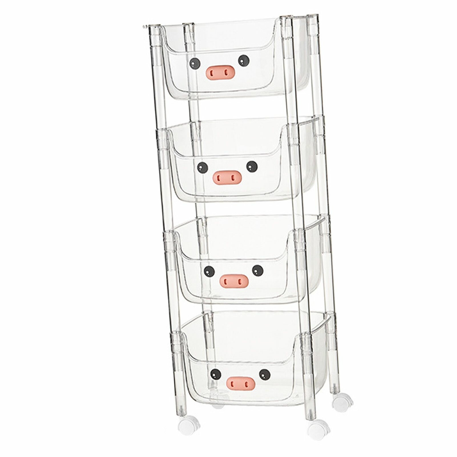 Многоуровневый органайзер для игрушек на колесиках, пластиковый детский шкафчик с прозрачным дизайном, розовый, 36x26x102см