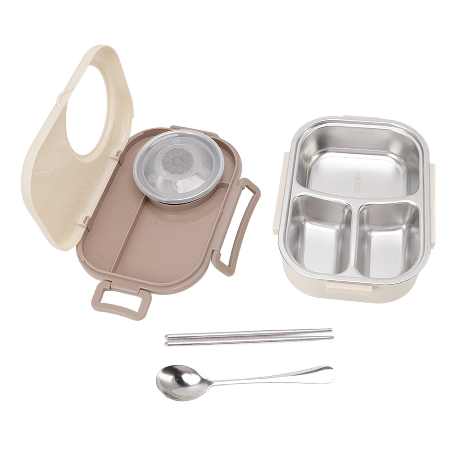 Ланч-бокс Bento, 1450 мл, отделение из нержавеющей стали, термобокс Bento, двухслойные контейнеры Bento для студентов, бежевый