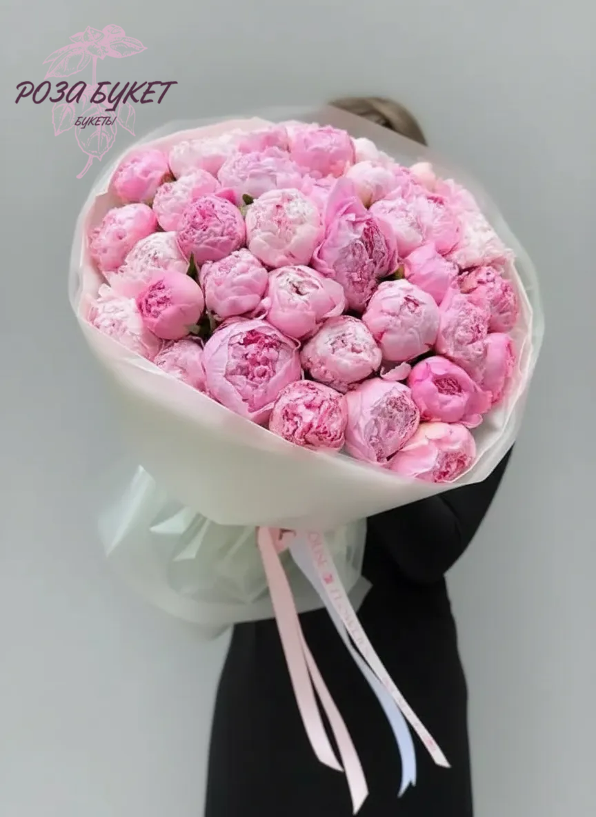 Букет цветов, букет из 39 розовых пионов, красивый, шикарный, премиум букет, долгий букет, долго стоящие, доставка