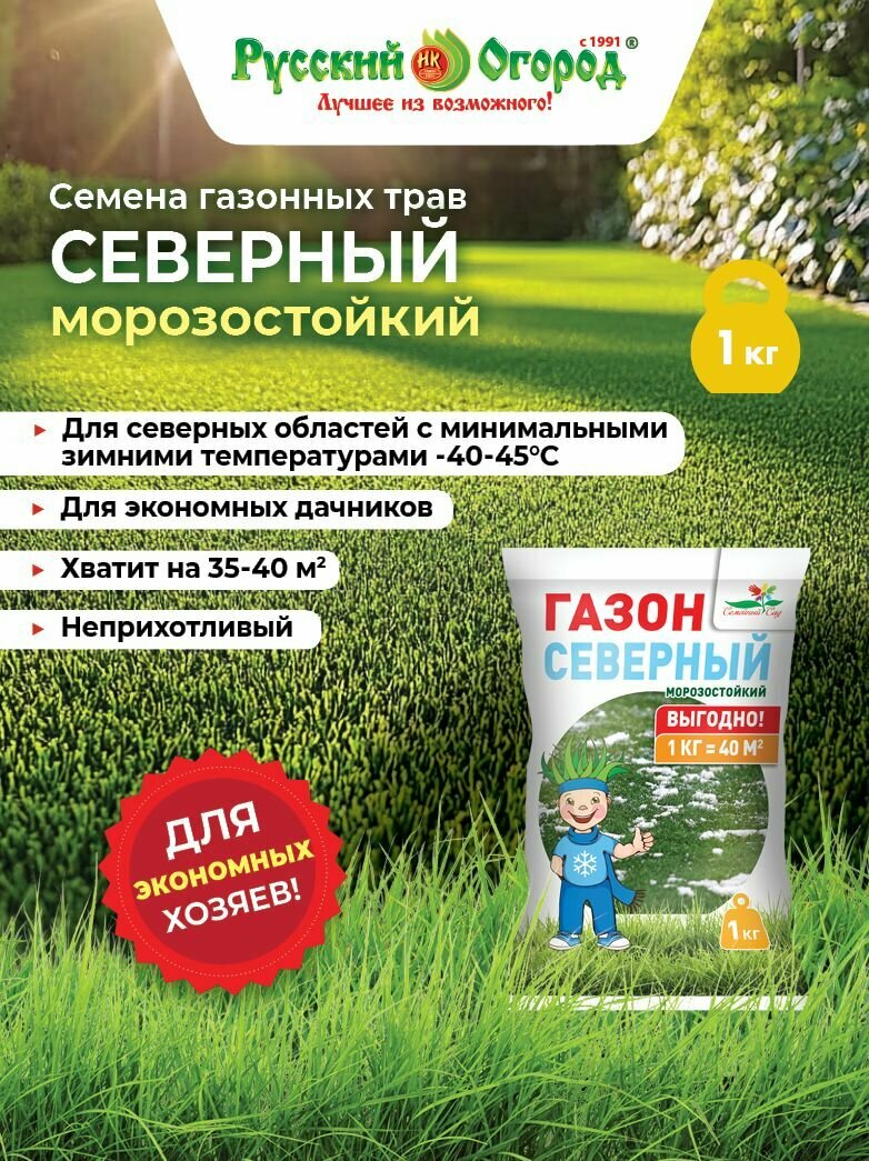 Семена газонной травы Северный/Морозостойкий, 1 кг, Русский Огород.