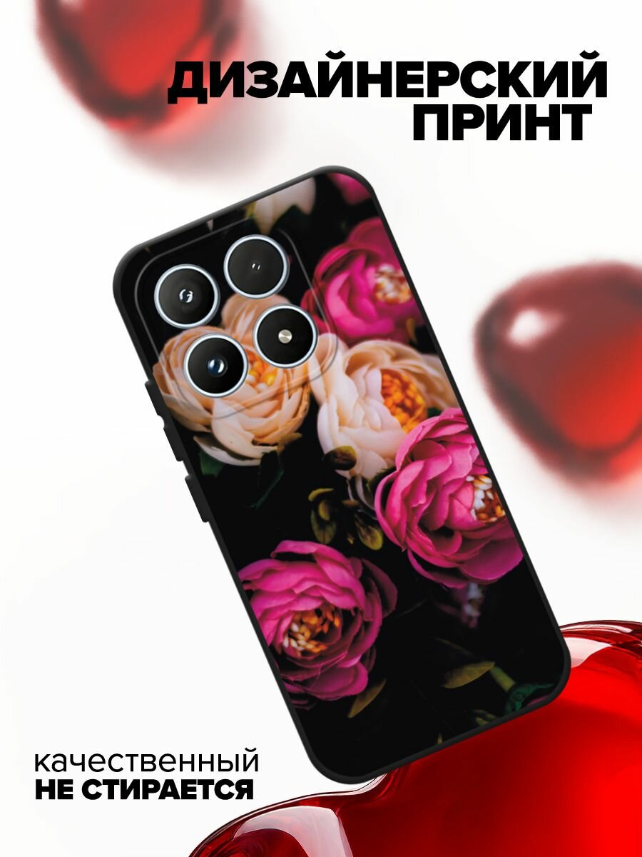 Черный матовый чехол на Xiaomi 17 / Сяоми 17 с принтом Бордовые пионы — фото 1