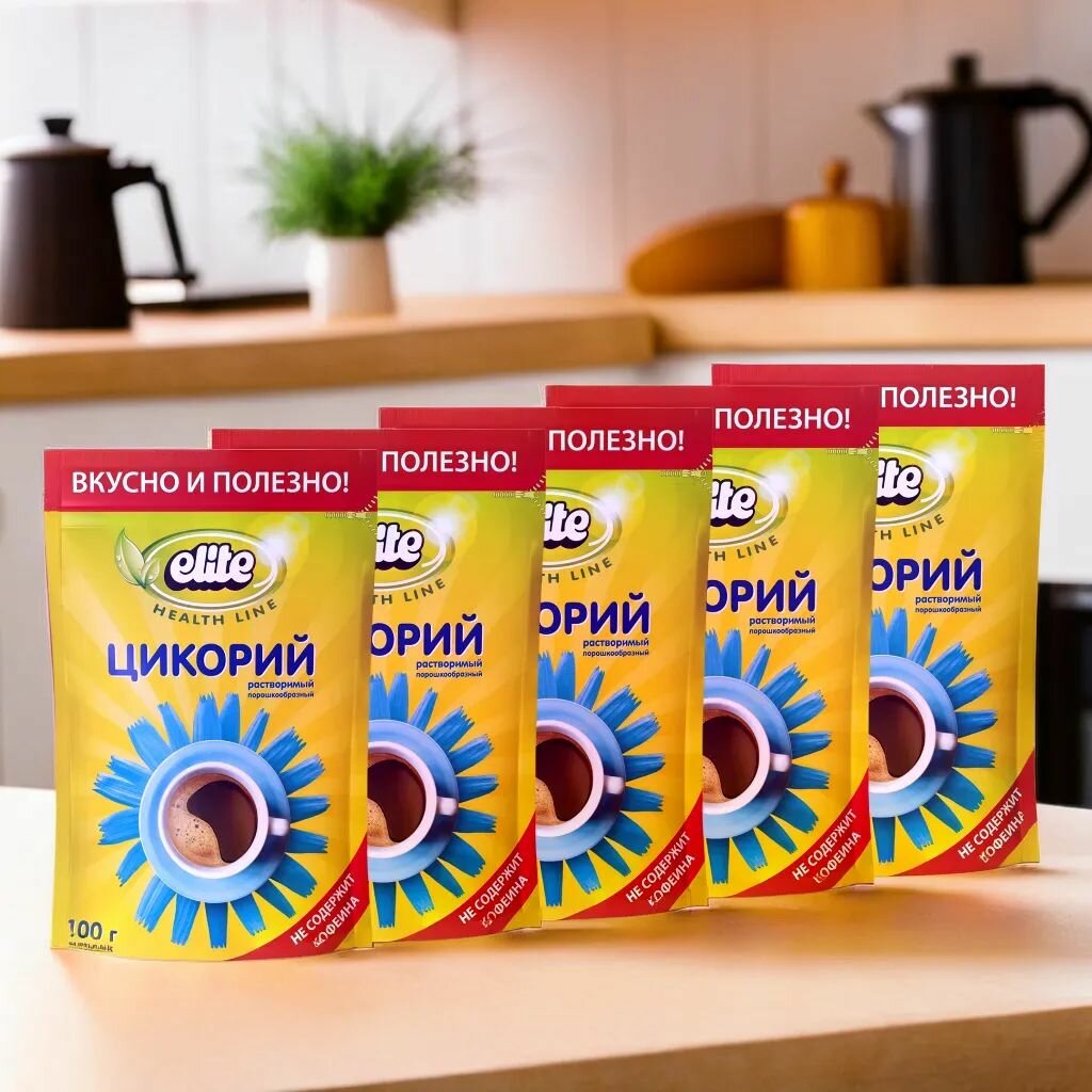 Цикорий растворимый Elite Health Line. 5 шт по 100гр. Цикорий Элит