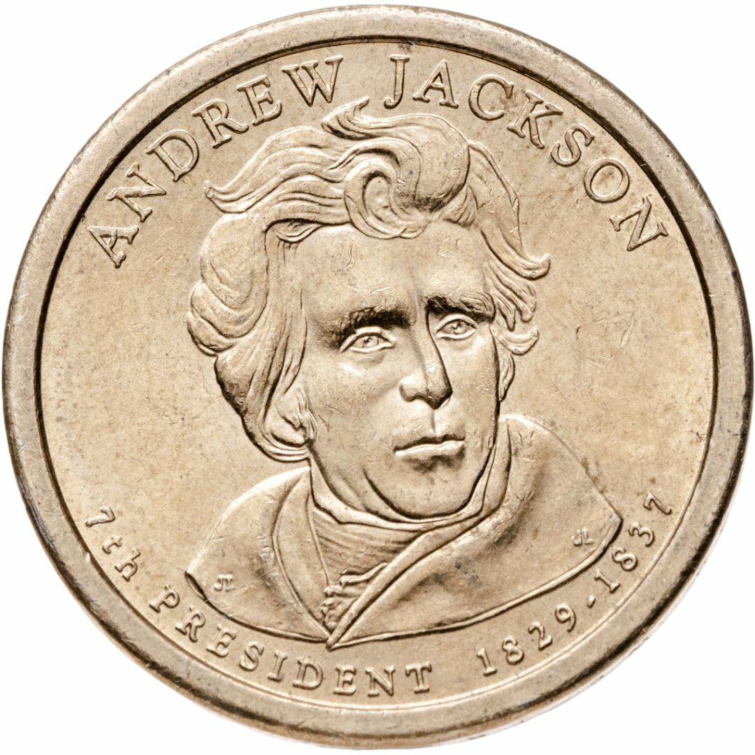 США 1 доллар 2008 "7-й президент США - Эндрю Джексон" знак монетного двора "D" - Денвер, Латунь, в сохранности UNC