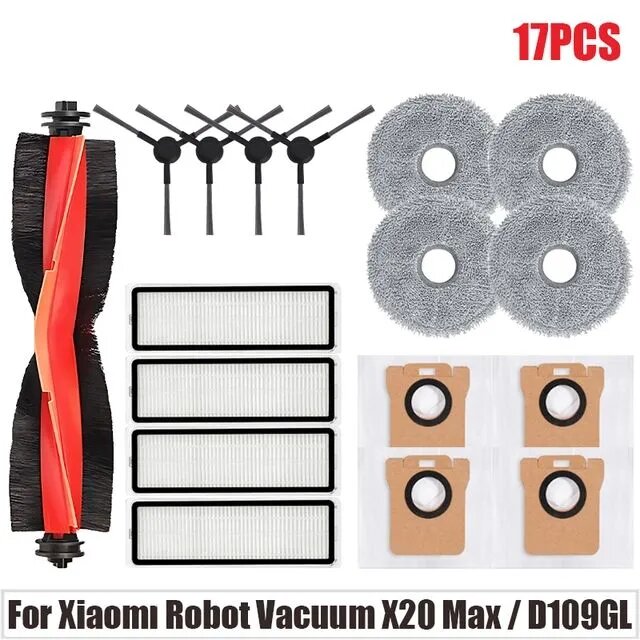 Запчасти для робота-пылесоса Xiaom X20 Max/D109GL, основной ролик, боковая щетка, фильтры Hepa, швабра, тканевые мешки для пыли