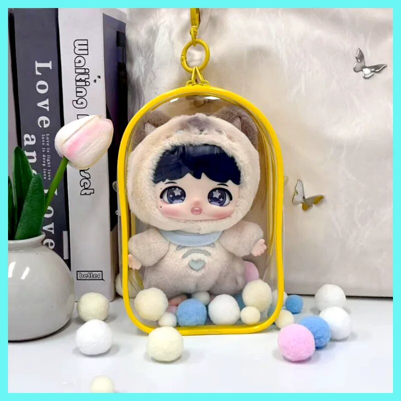 Желтый защитный чехол из плотной ткани для фигурки 18 см от Zhou Shen Pop Mart, с сердечным крючком и плюшевым шариком,