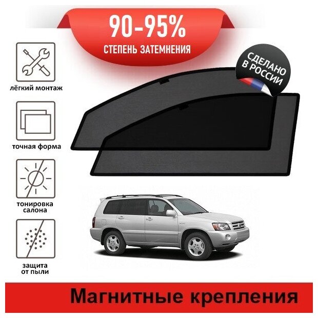 Каркасные шторки LATONIK PREMIUM на Toyota Highlander 1 рестайлинг (XU20) (2003-2007) на передние двери на магнитах с затемнением 90-95%